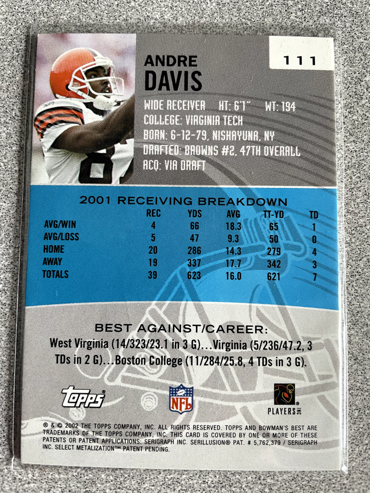 2002 Bowman's Best Andre Davis Player-Worn Rookie Jersey Card #111 ...