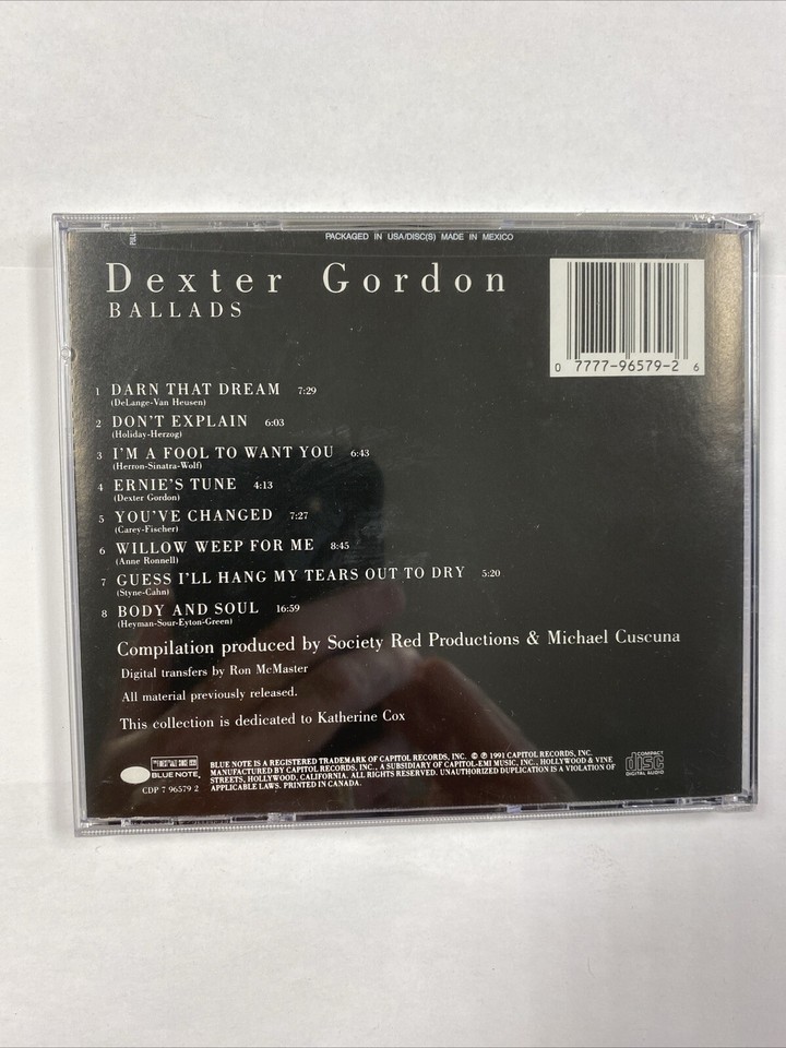 DEXTER GORDON Ballads Blue Note EMI Capitol CD New & Still Factory ...