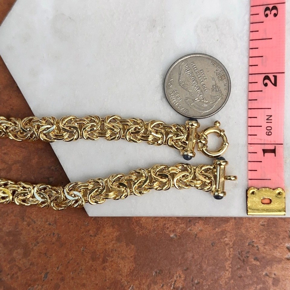 14KT Yellow Gold Byzantine Link Toggle Clasp Chain Necklace w Sapphires ...