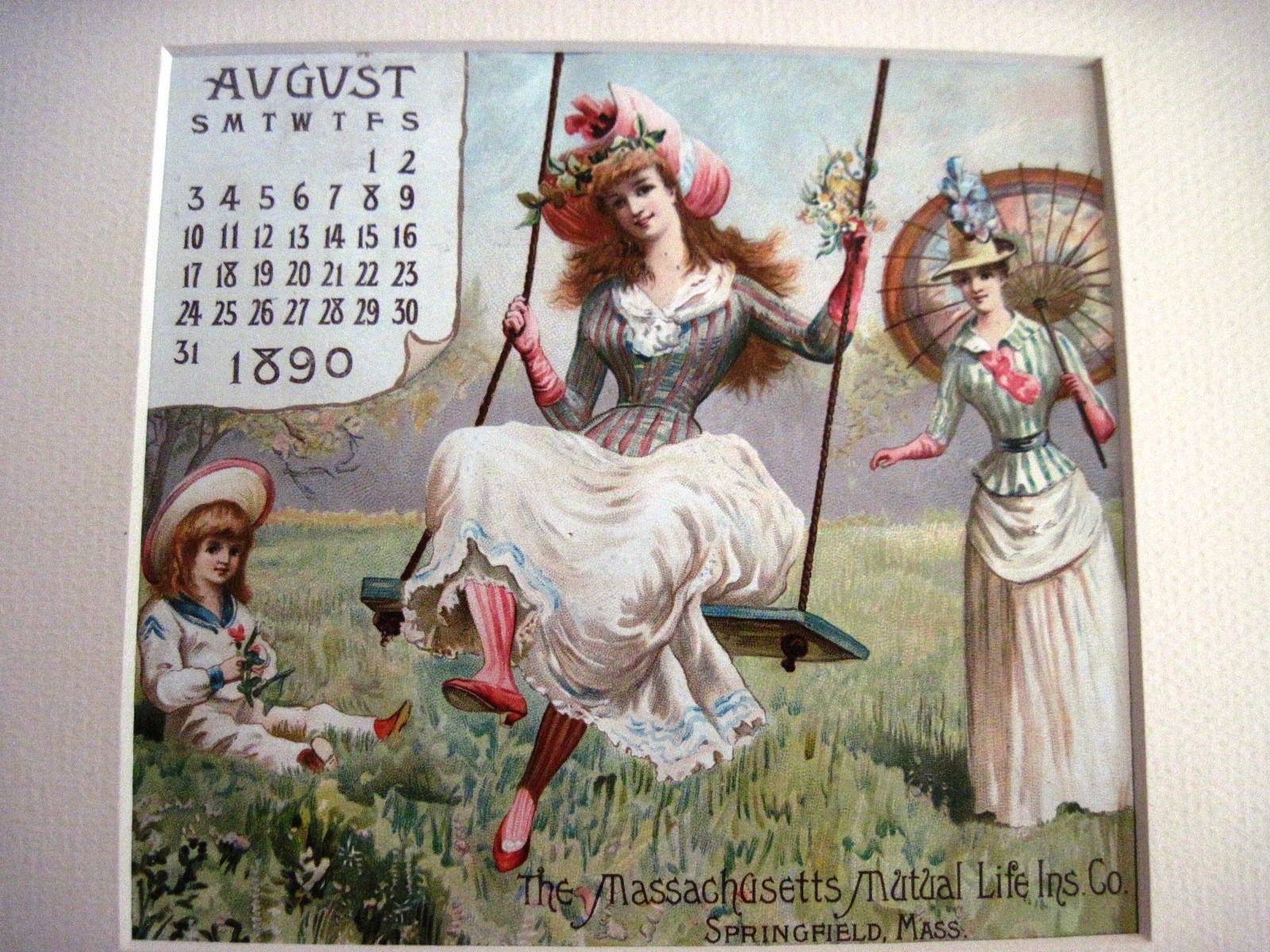 August 1890 Ad Calendar for "Mass. Mutual Life Ins. Co." Already In ...