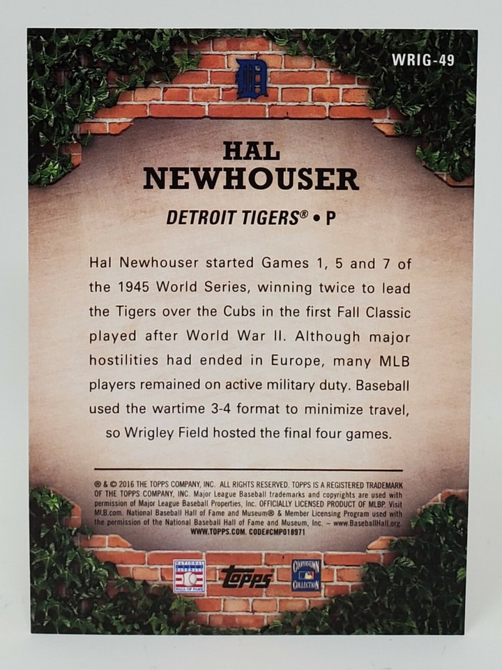 2016 Topps 100 Years at Wrigley Hal Newhouser #WRIG-49 HOF | eBay