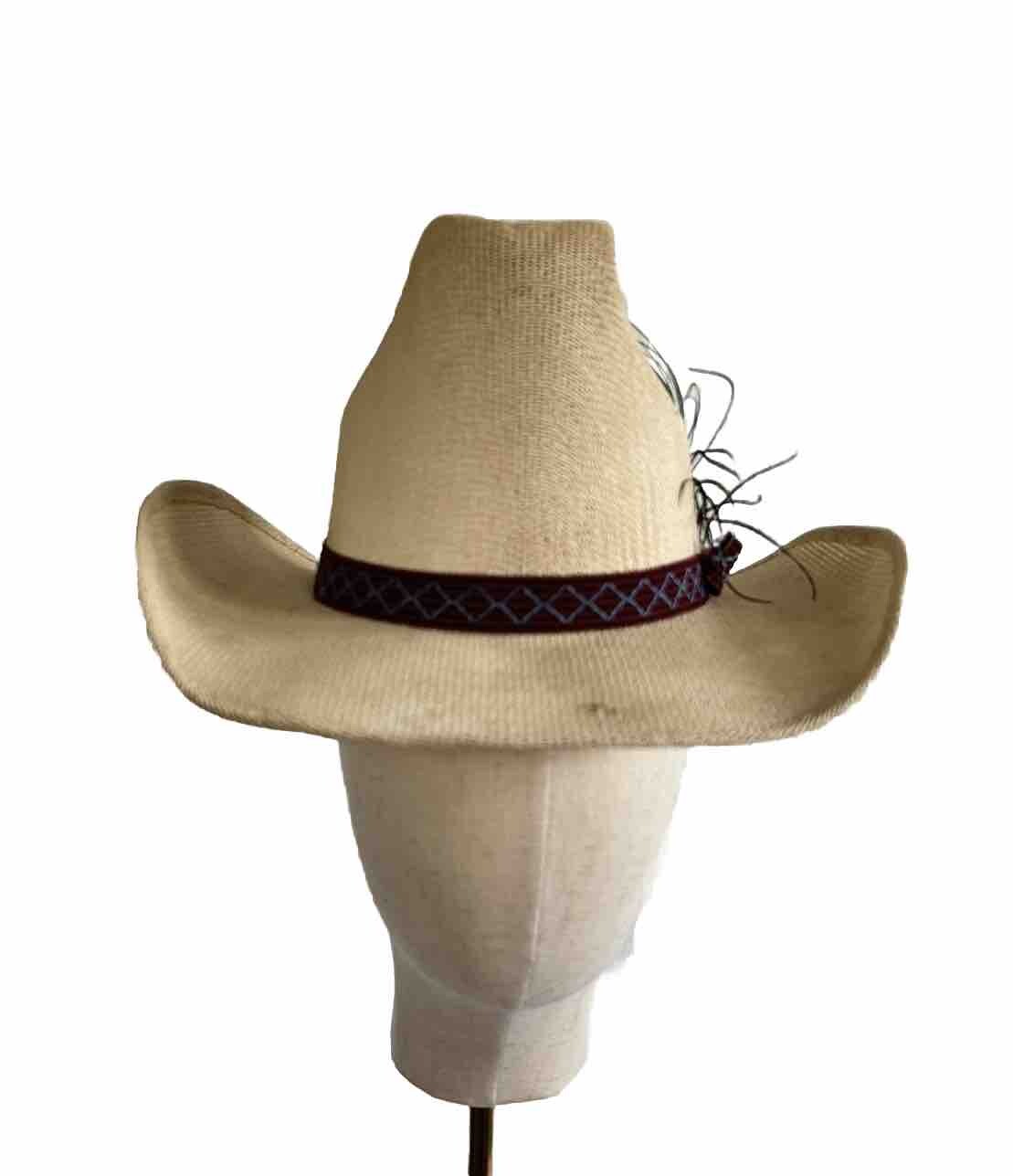 Vintage 70s Elegante Straw Cowboy Hat Mens Size 6 3/8… - Gem