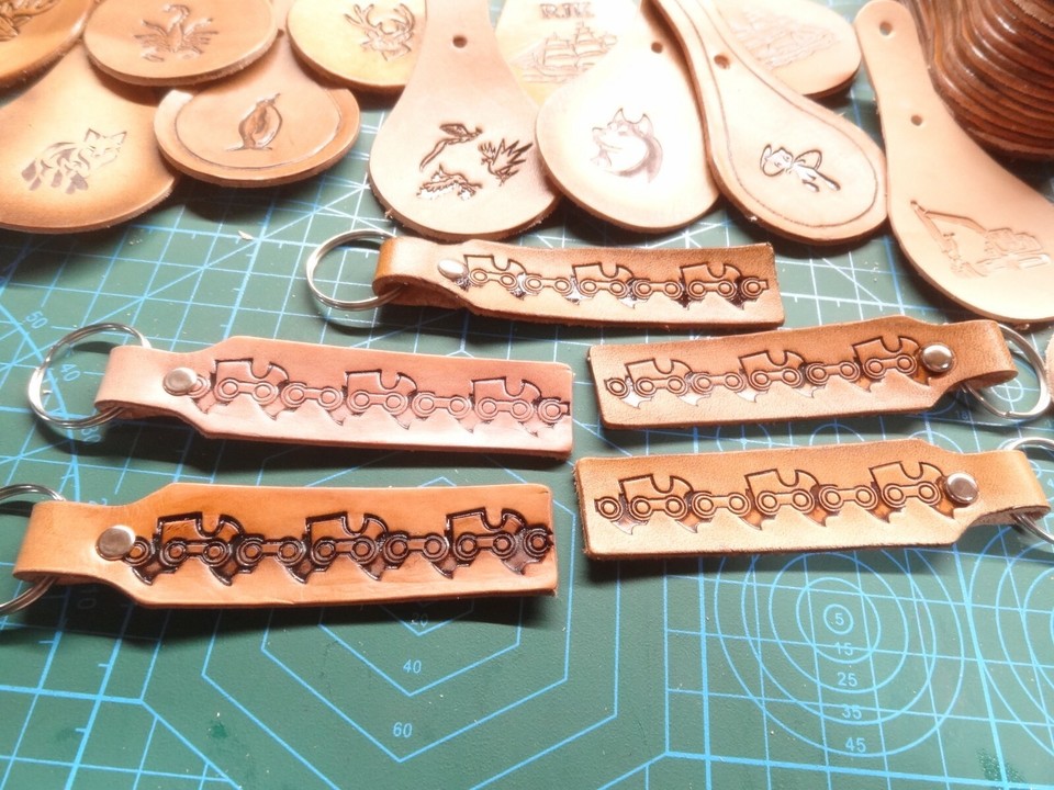 LEATHER KEYCHAIN CHAINSAW CHAIN CUSTOM HAND MADE KEY RING GIFT FOB ...