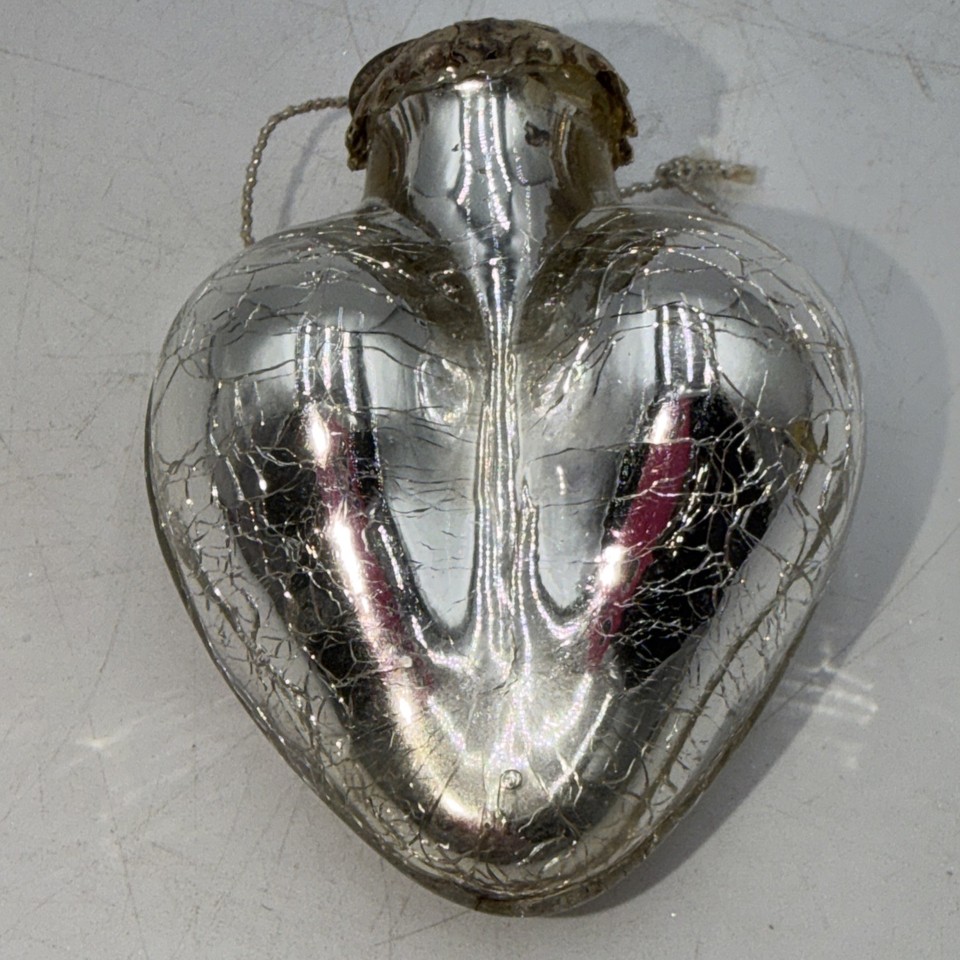 Vintage Kugel? Heart-Shaped Crackled Mercury Glass Ornament 3 inch | eBay