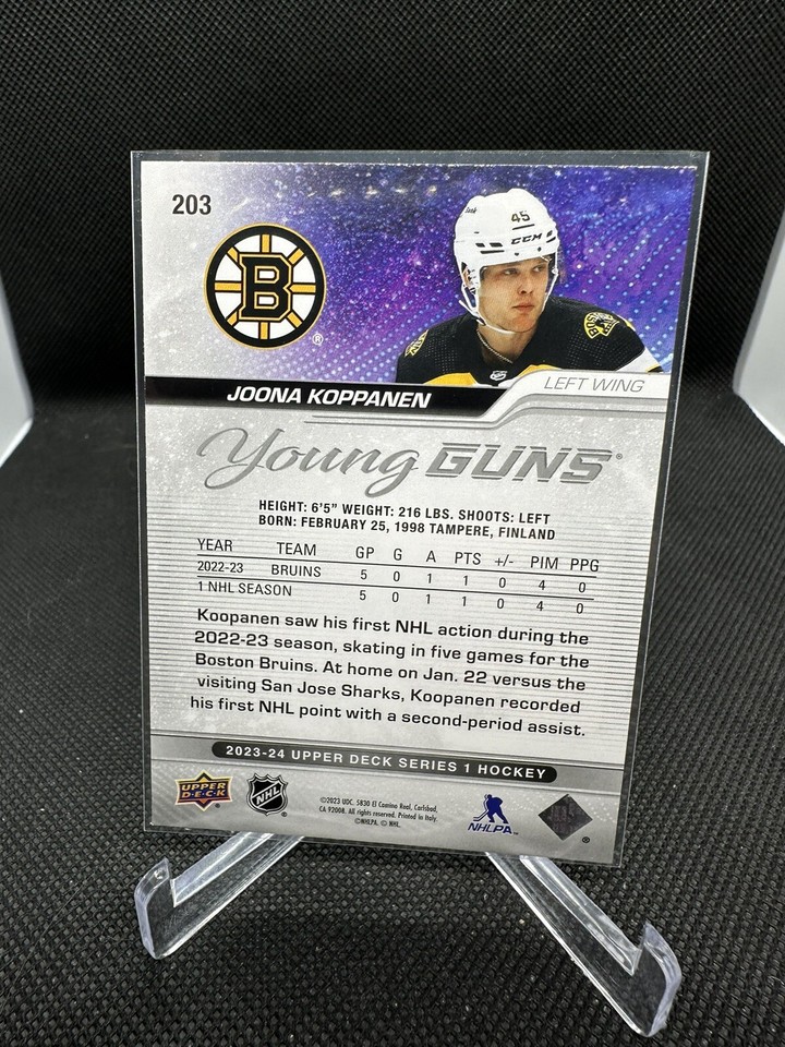 💥 Joona Koppanen 2023-24 Upper Deck Young Guns ROOKIE Card #203; Bruins ...
