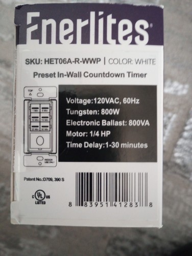 New Enerlites Preset In-Wall Countdown Timer HET06A-R-WWP White, Free ...