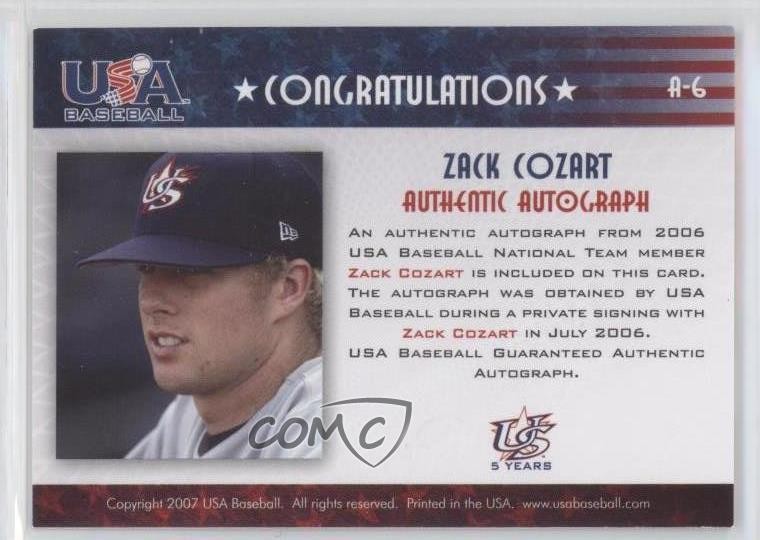 2007 USA Baseball National Signature Black Ink /595 Zack Cozart #A-6 ...