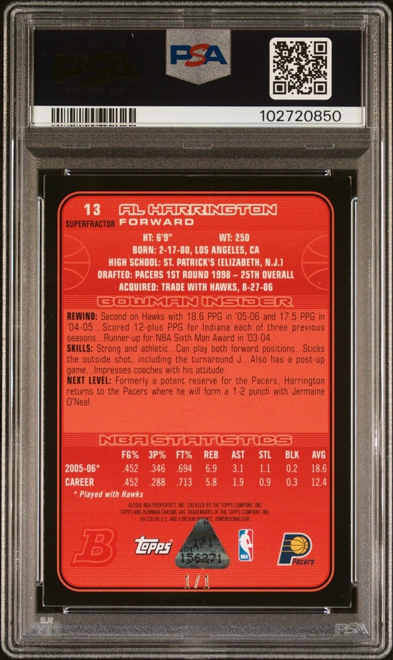 2006 BOWMAN CHROME SUPERFRACTOR 1/1 #13 AL HARRINGTON 1/1 PSA 6 | eBay