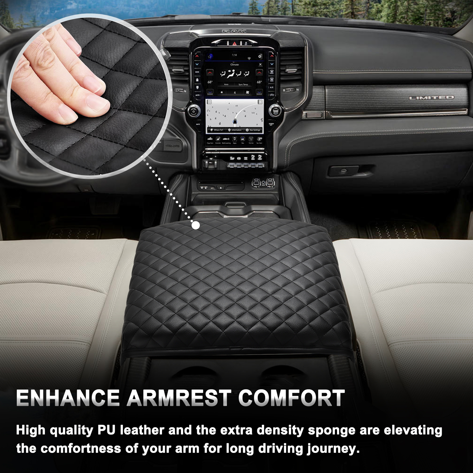 Fits 2019-2024 Dodge RAM Floor Console Lid Arm Rest Protect Cover Elbow ...