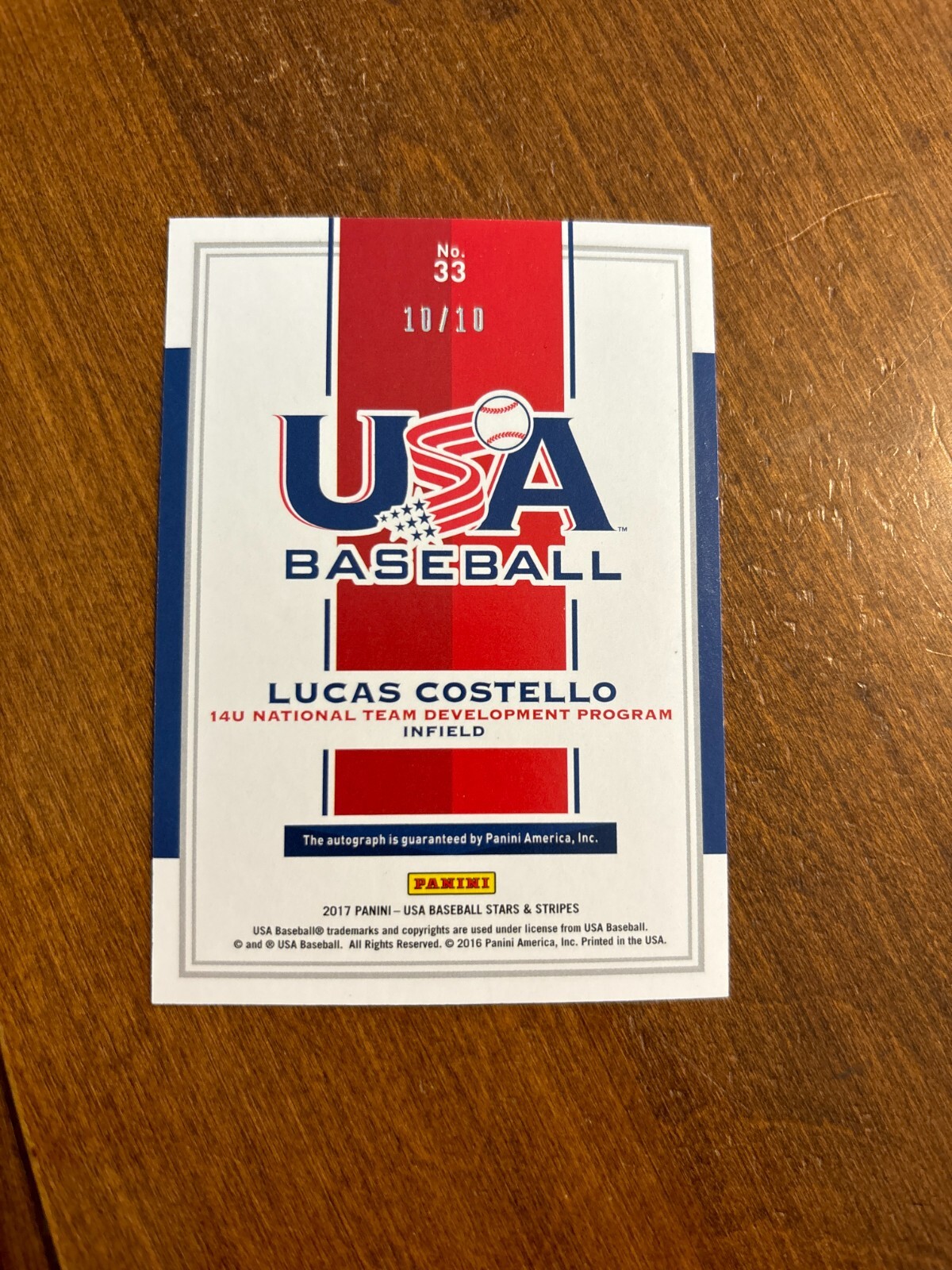 Lucas Costello 2017 USA Baseball Stars Red Ink Auto #33 Wake Forest /10 ...