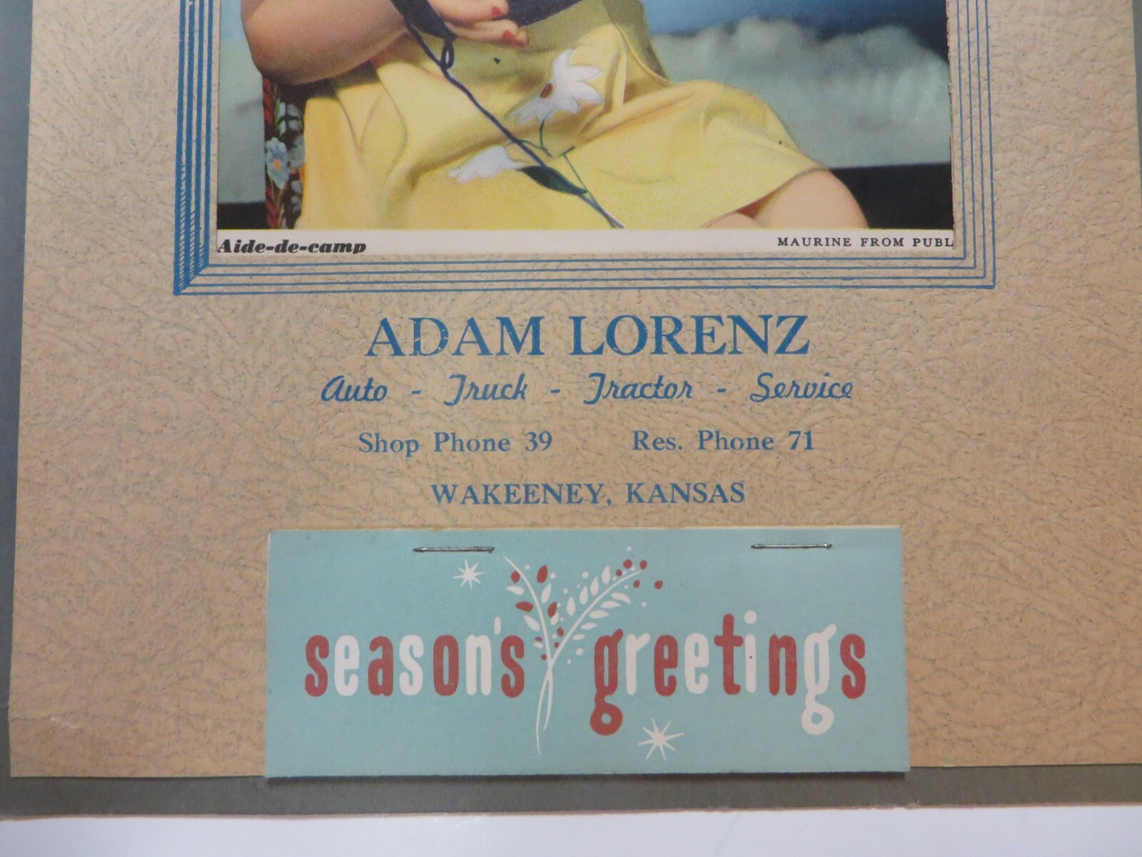 Vtg 40s Calendar Advertising Adam Lorenz Truck Service WaKEENEY, KANSAS Ephemera | eBay