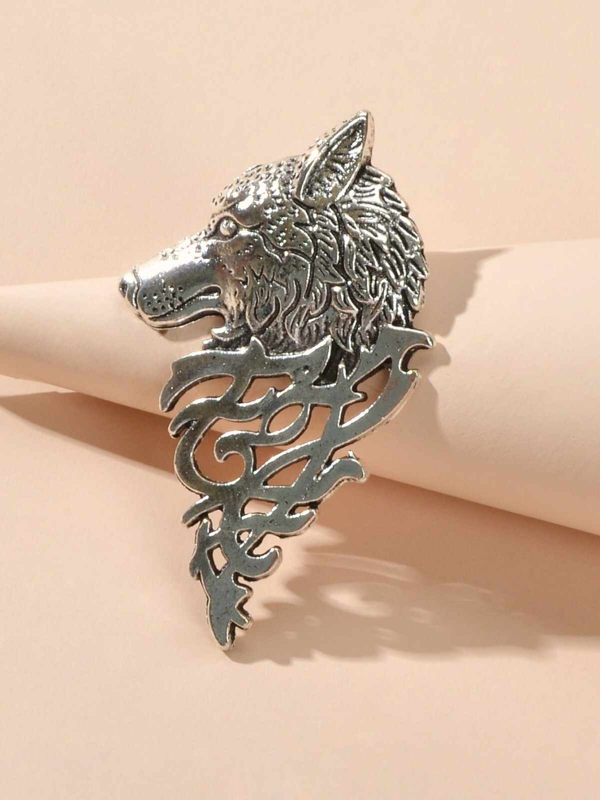 Vintage Punk Antique Silver Carved Wolf Head Pin Lapel Brooch Badge ...