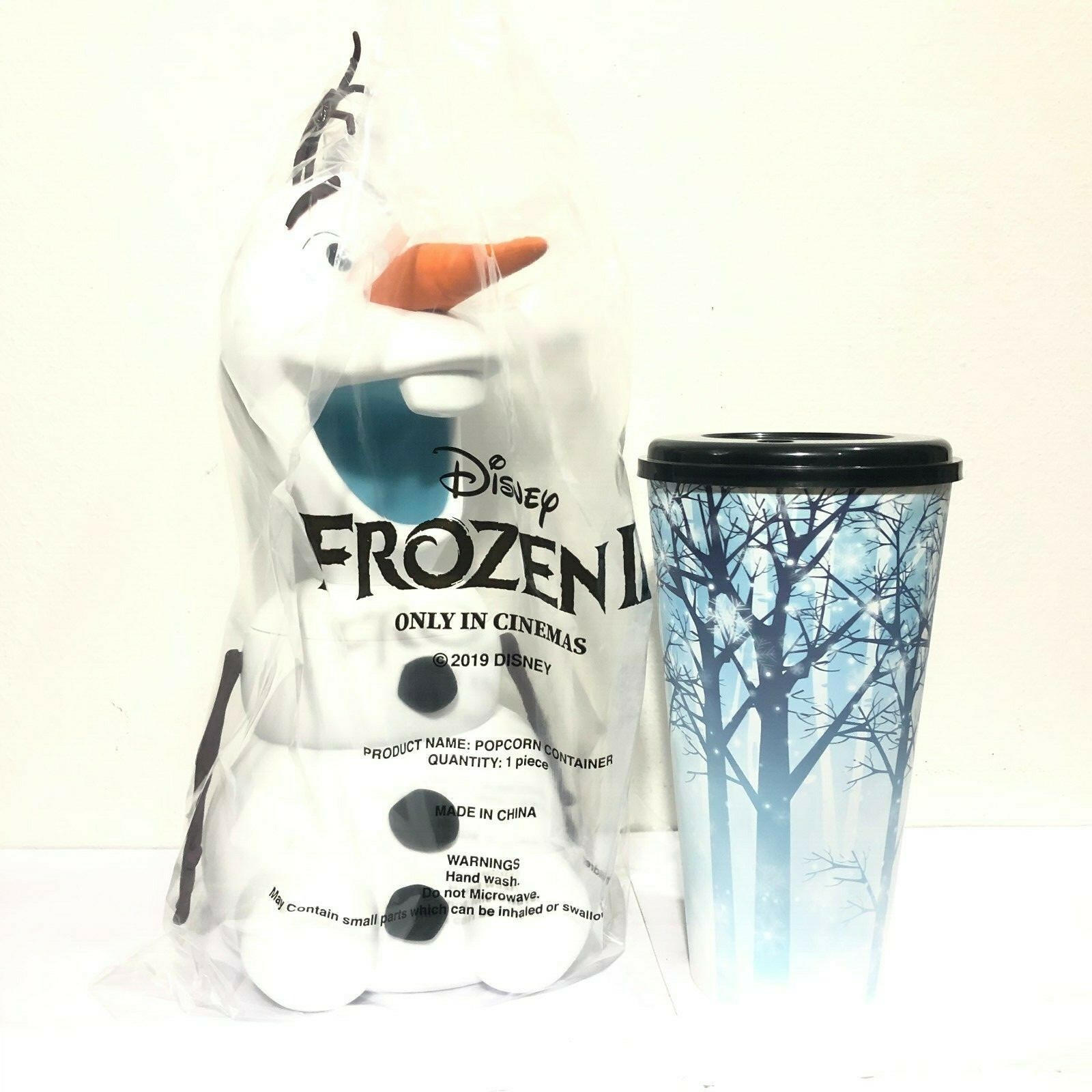 Set Olaf Popcorn Bucket Frozen 2 Movie Cinemas Theatres Plastic Cup 44 ...