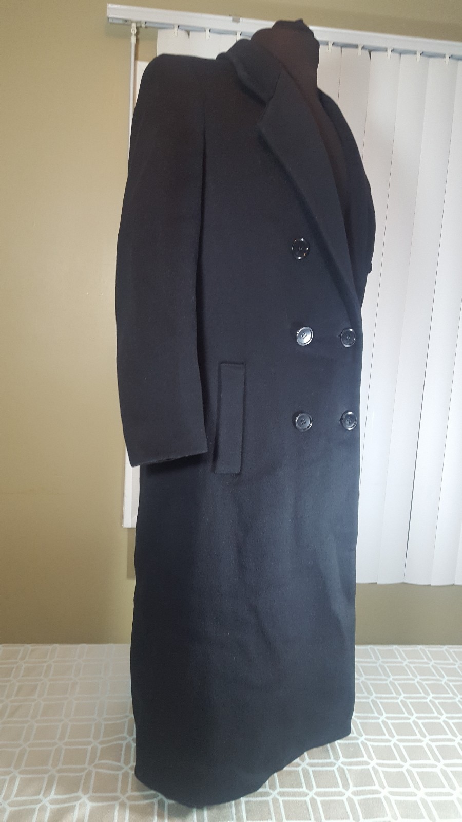 Bert Newman Black 100% Wool Knee Long Jacket Trench Coat Woman Size US ...