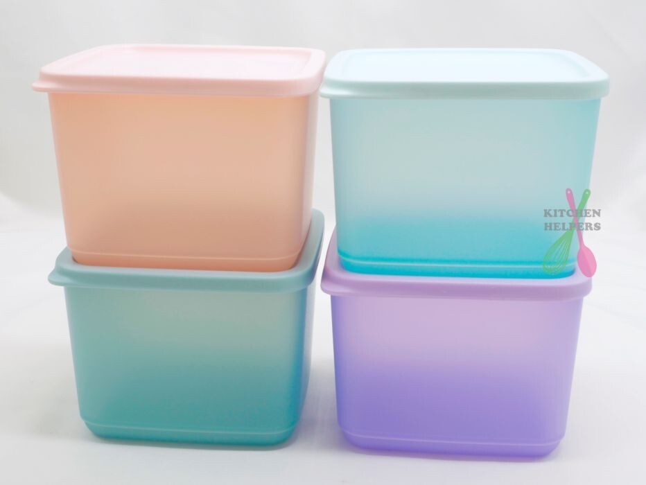 Tupperware Cubix Square Round Containers 1 Litre x 4 Pink Blue Green ...