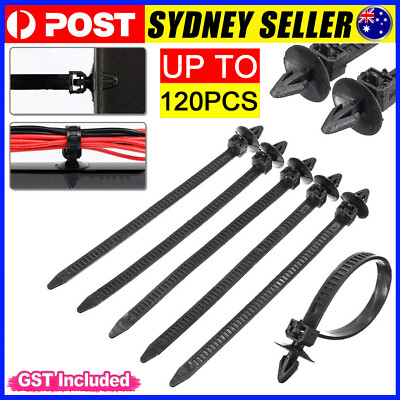 120pcs Push Mount Winged Cable Wire Ties Car Chassis Zip Tie Nylon ...