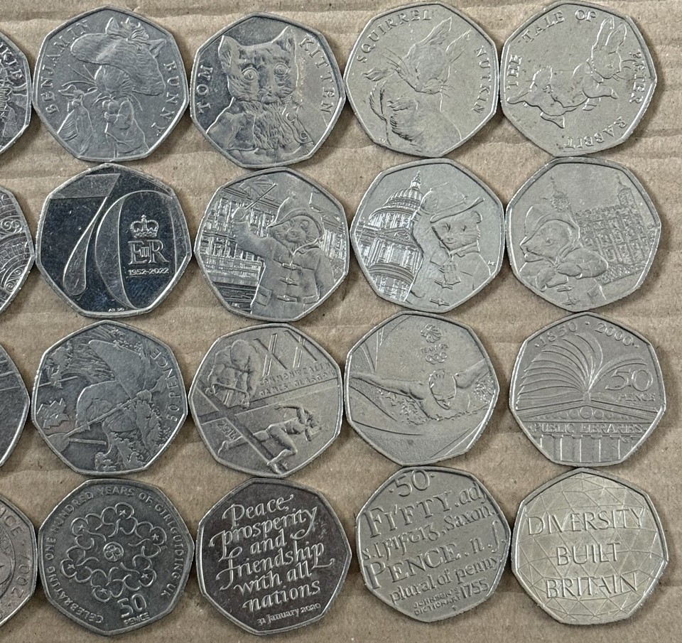 32 x 50p Coins Job Lot All different 50p Rare Set, Coin Bundle Inc ...