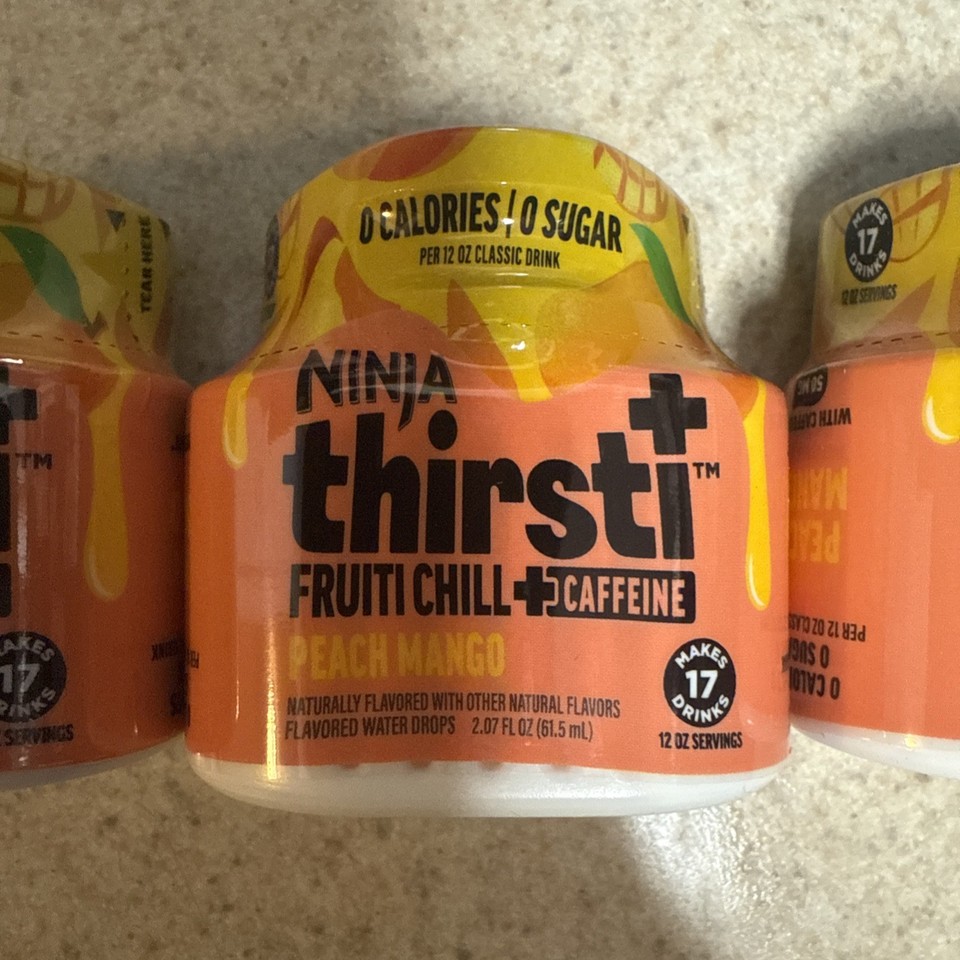 Ninja Thirsti Peach Mango Flavored Water Drops 50mg Caffeine 0 Calorie ...