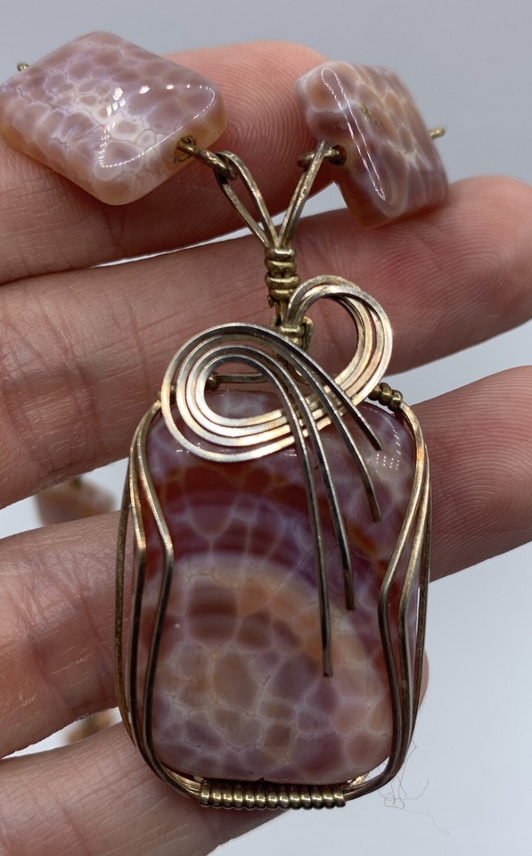 Sterling Silver Fire Agate Necklace Pendant Beads Stone Artisan Gold ...