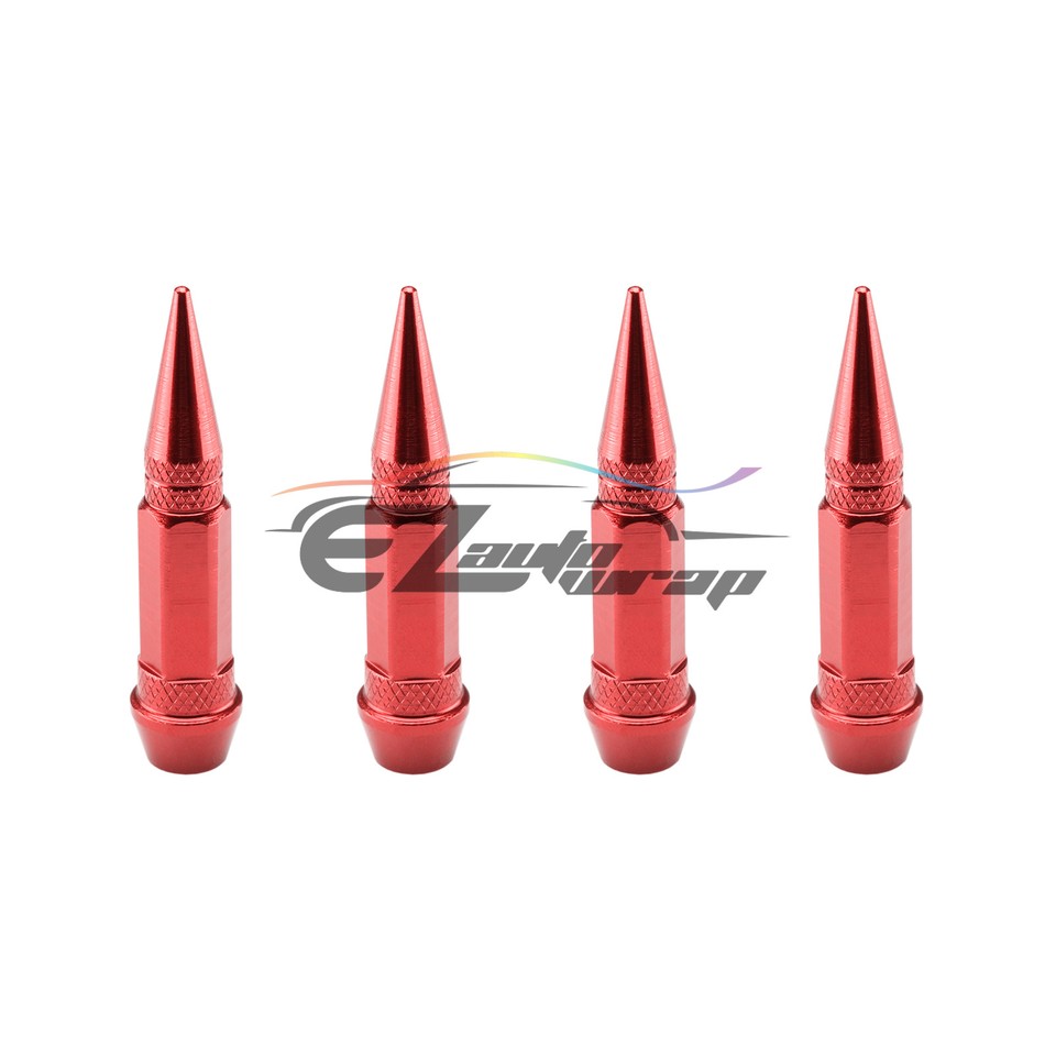 4pcs Red Long Spike Valve Stem Caps Metal Thread Set For Wheel Tires ...