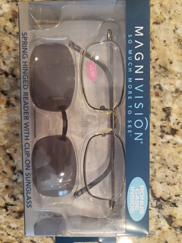 Foster Grant/Magnivision Reading Glasses +2.50 NEW w/CLIP -ON ...