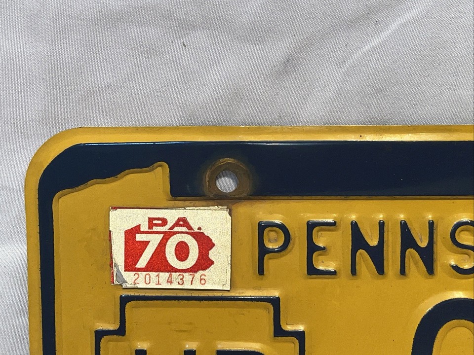 PA Handicapped HP License Plate 1970 Registration Vintage Aluminum Tag ...
