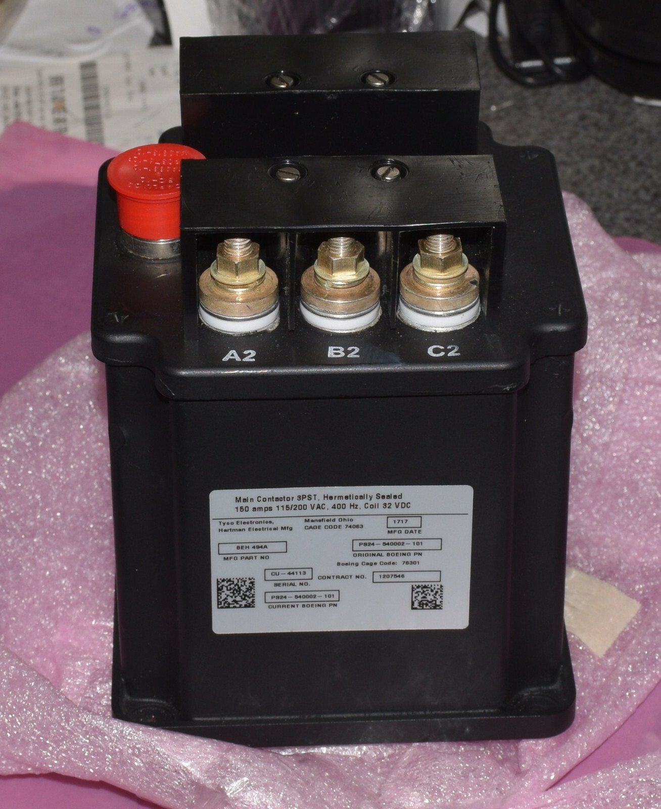 TYCO HARTMAN BOEING AIRCRAFT MAIN CONTACTOR RELAY BEH494A PS24-540002 ...