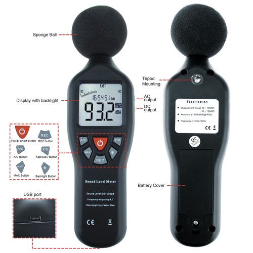 9.65" Speciality Sound Level Decibel Noise Meter Measurement 30~130dB ...