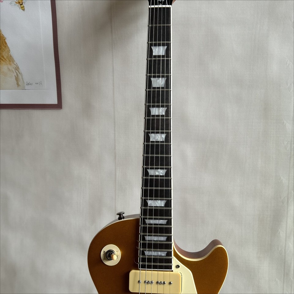 Custom LP Electric Guitar P90 Pickups Metallic Gold Fixed Bridge 22 ...