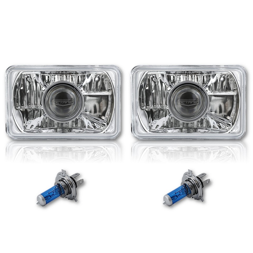 4X6" Projector Crystal Clear Lens / Metal Headlight H4 Light Bulb ...