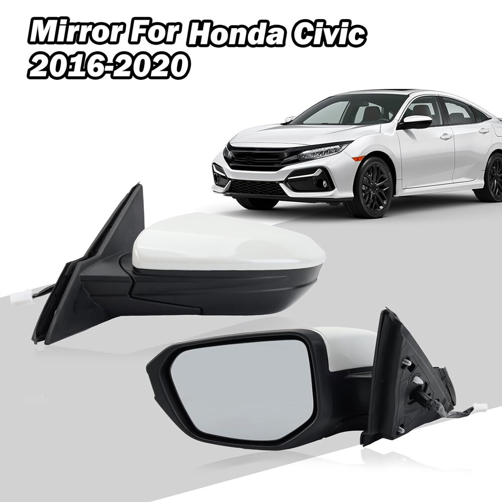 Left Driver Side Mirror White 3 Pin Power Glass For Honda Civic 16-21 1 ...