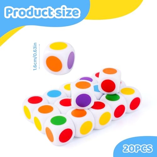20pcs 16MM Colored Dice Set, Acrylic Color Dot Dice with D6 Six Blank ...