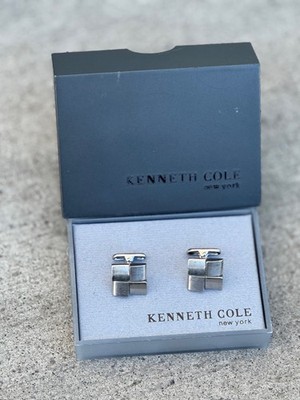Kenneth Cole Reaction Brushed Silver Metal 4 square Cufflinks with box ...