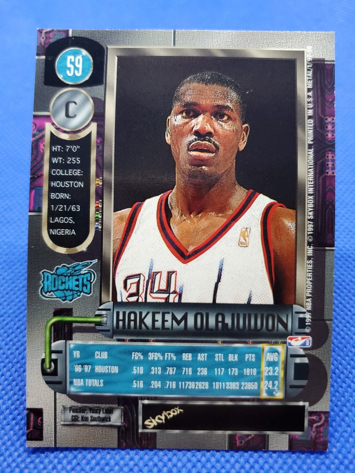 1997 Metal Universe HAKEEM OLAJUWON Basketball card #59 HOUSTON ROCKETS ...