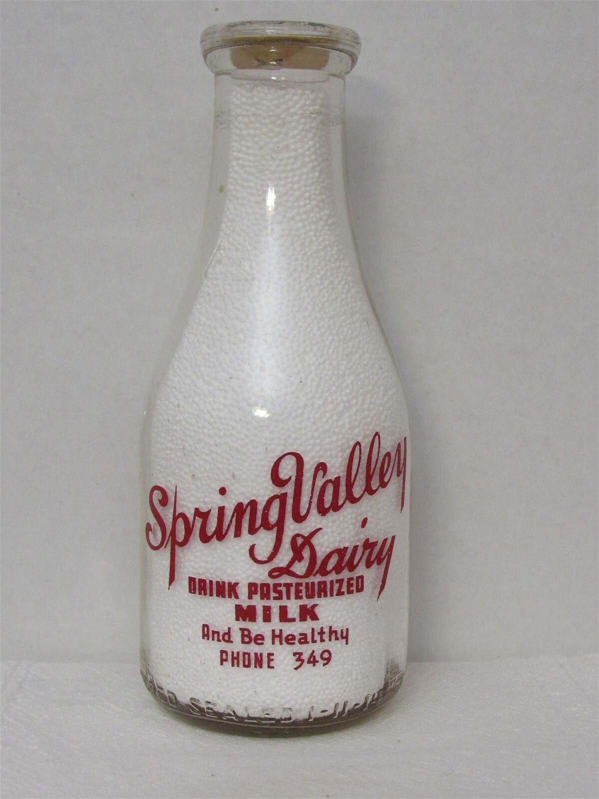 TRPQ Milk Bottle Spring Valley Dairy Phone 349 1947 Comical Person ...