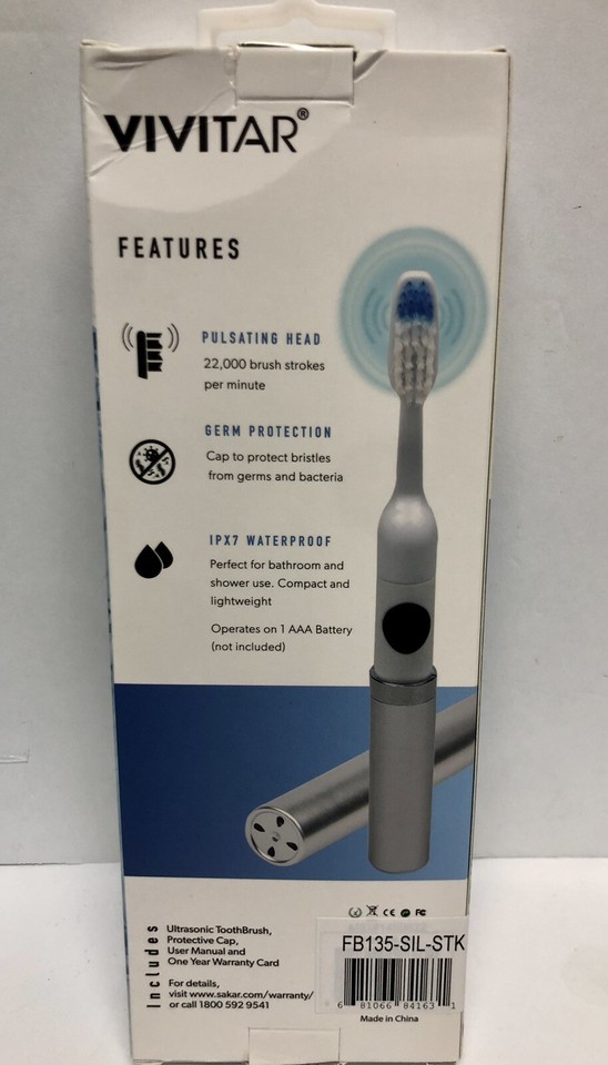 Vivitar Ultrasonic Electric Toothbrush Pulsating Head Germ Protection ...