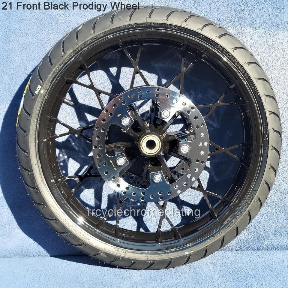 Harley Black 21" F 18" R Prodigy Wheels Dunlop Tires Rotor 09-23 Street ...