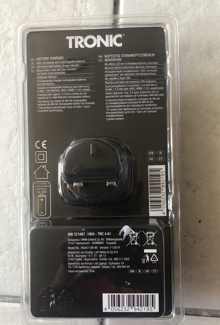 Tronic Battery Charger AAA With 4 Batteries 900mah 5.5 Hours Charging ...