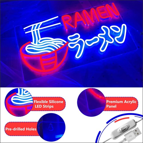 Neon Sign LED Japanese Noodles Neon Light Wall Decor Noodle Light Up ...