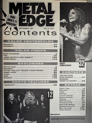 Metal Edge Magazine September 1997 Aerosmith, KISS, Motley Crue ...