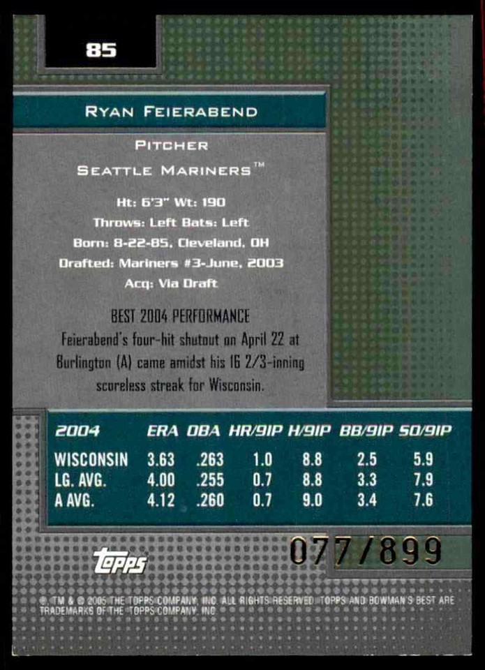 2005 Bowmans Best Green Ryan Feierabend 077/899 Seattle Mariners | eBay
