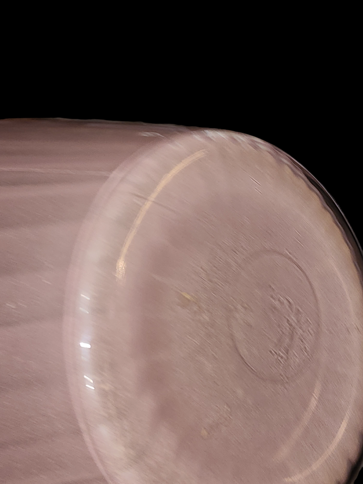 Pink glass 12.5 " x 7.5" bolus form ribbed design, 4.5 inches opening ...