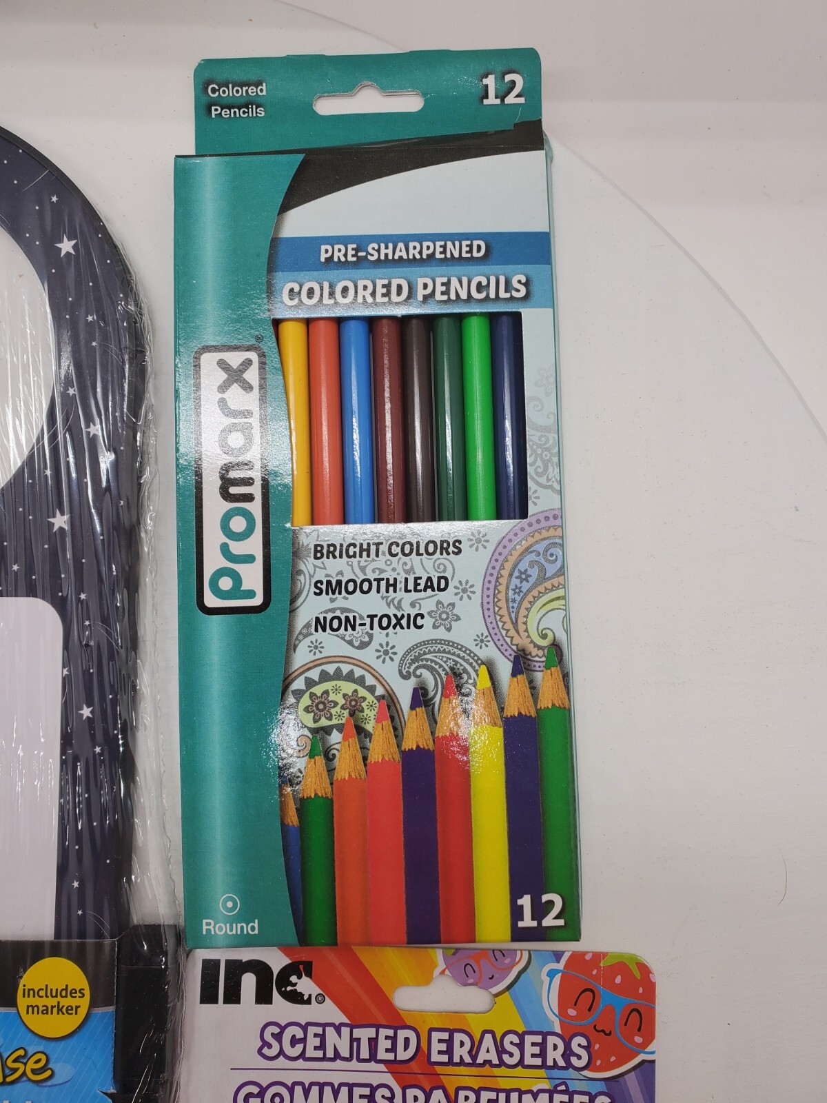 12 Colored Pencils 5 Sented Erasers Green Protractor Dry Eraser door ...