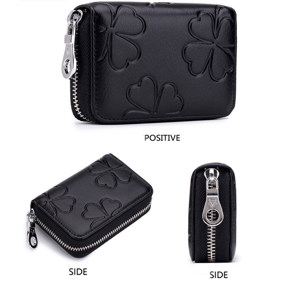 RFID Blocking Women Card Holder Wallet Leather Clutch Purse Zipper ...