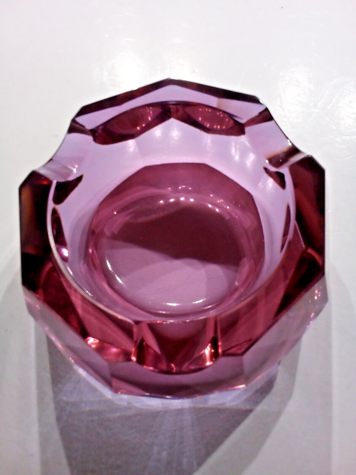 Vintage Moser Alexandrite Glass Ashtray Pink & Purple Diamond Octagon ...