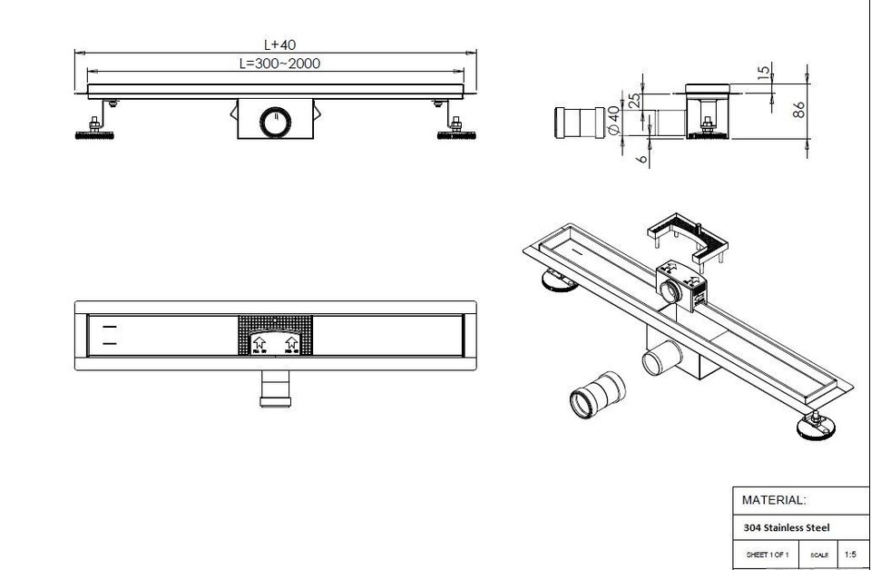 500mm Linear Shower Drain Stainless Steel Wetroom Channel Gully (Design ...