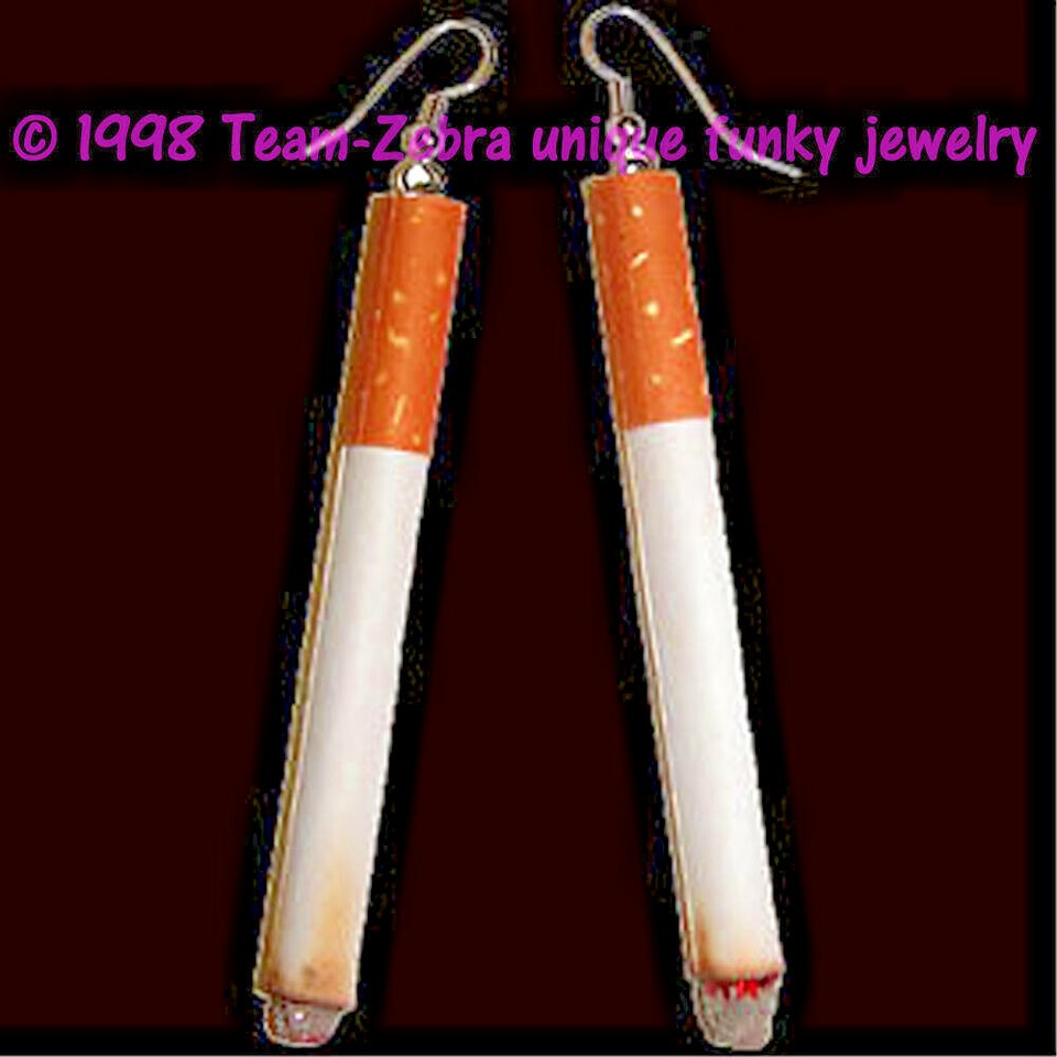 Realistic CIGARETTES Funky EARRINGS Smoker Anti-Smoking Costume Novelty ...