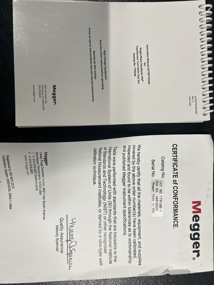 MEGGER TTR100-1 Transformer Turns Ratio Tester | eBay