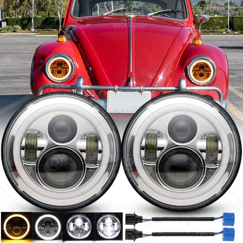 For VW Beetle 1967-1979 7" Inch Round LED Headlights Hi/Lo Beam Halo ...