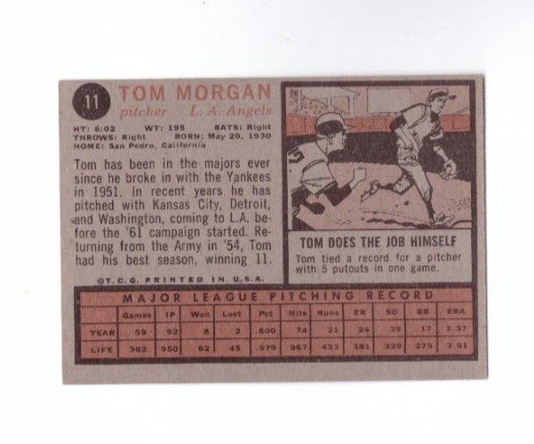 1962 Topps Baseball card # 11 Tom Morgan Angels | eBay
